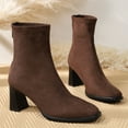 Coffee Female Ankle Boots With Rear Zipper Square Toe Flocked Upper Mid ...