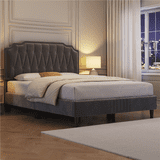 Yaheetech Full Size Platform Base Bed Frame Upholstered with Wooden ...