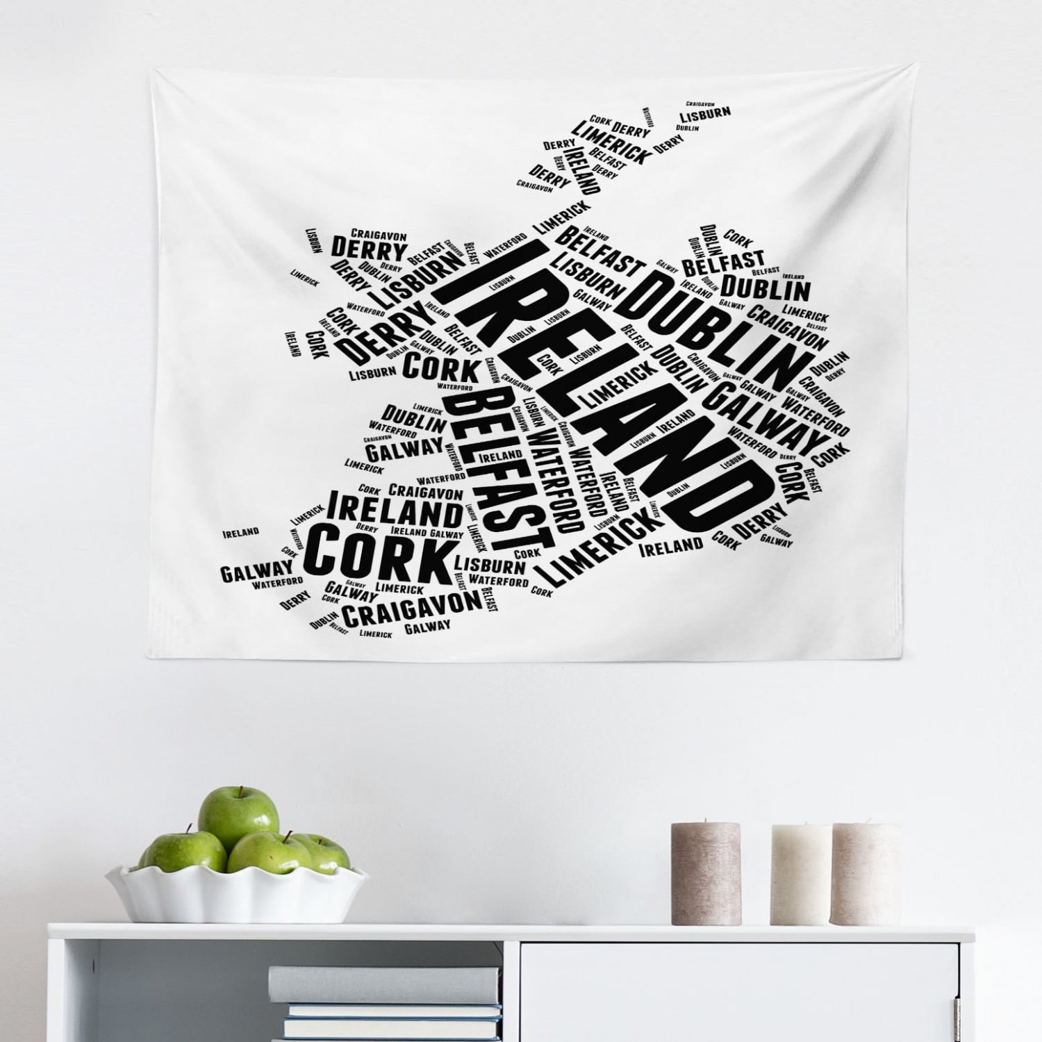 Ireland Map Tapestry, Simplistic Single Color Mapping Formation on a ...