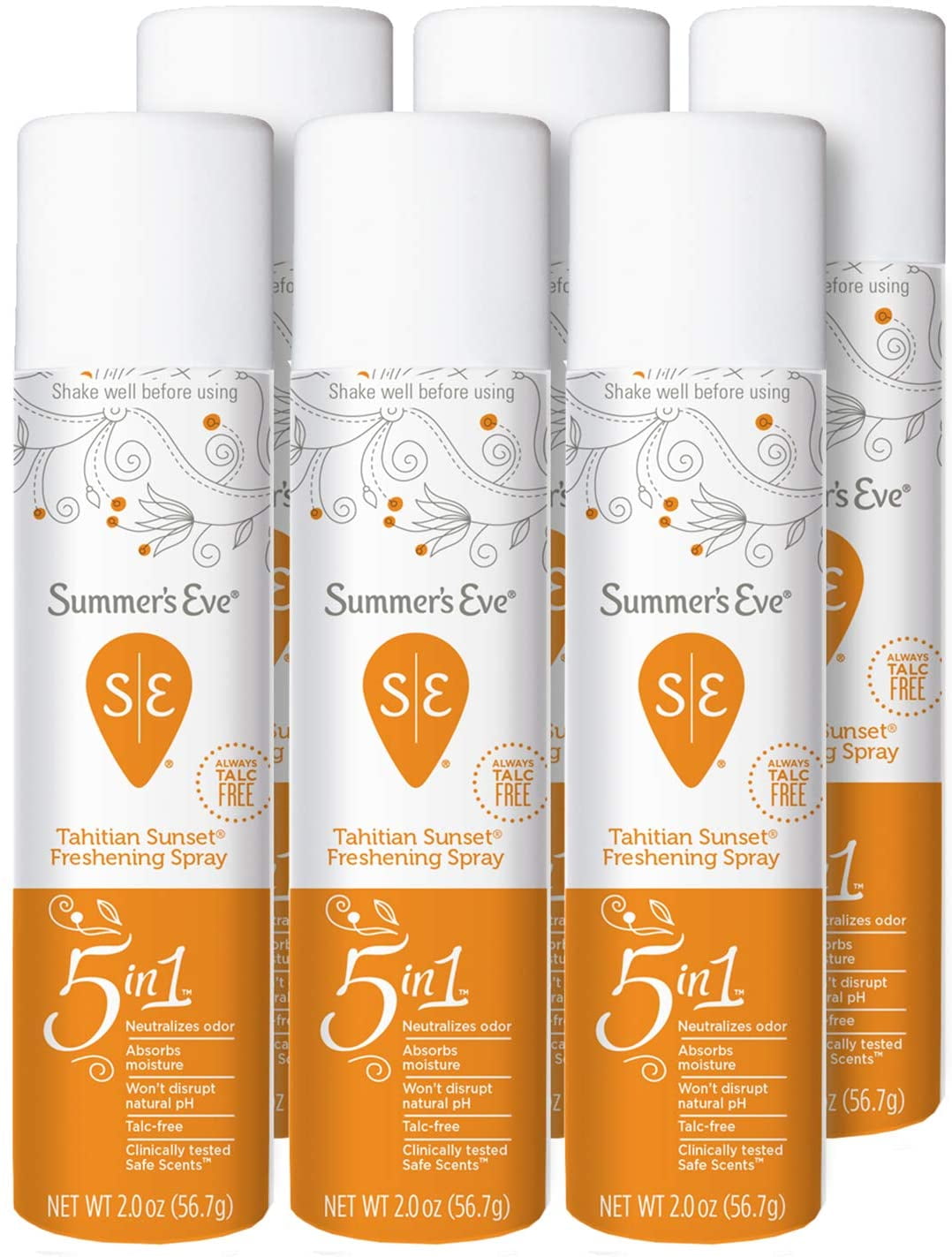 Summer's Eve Freshening Spray, Tahitian Sunset, 2 oz, 6 Pack - Walmart.com