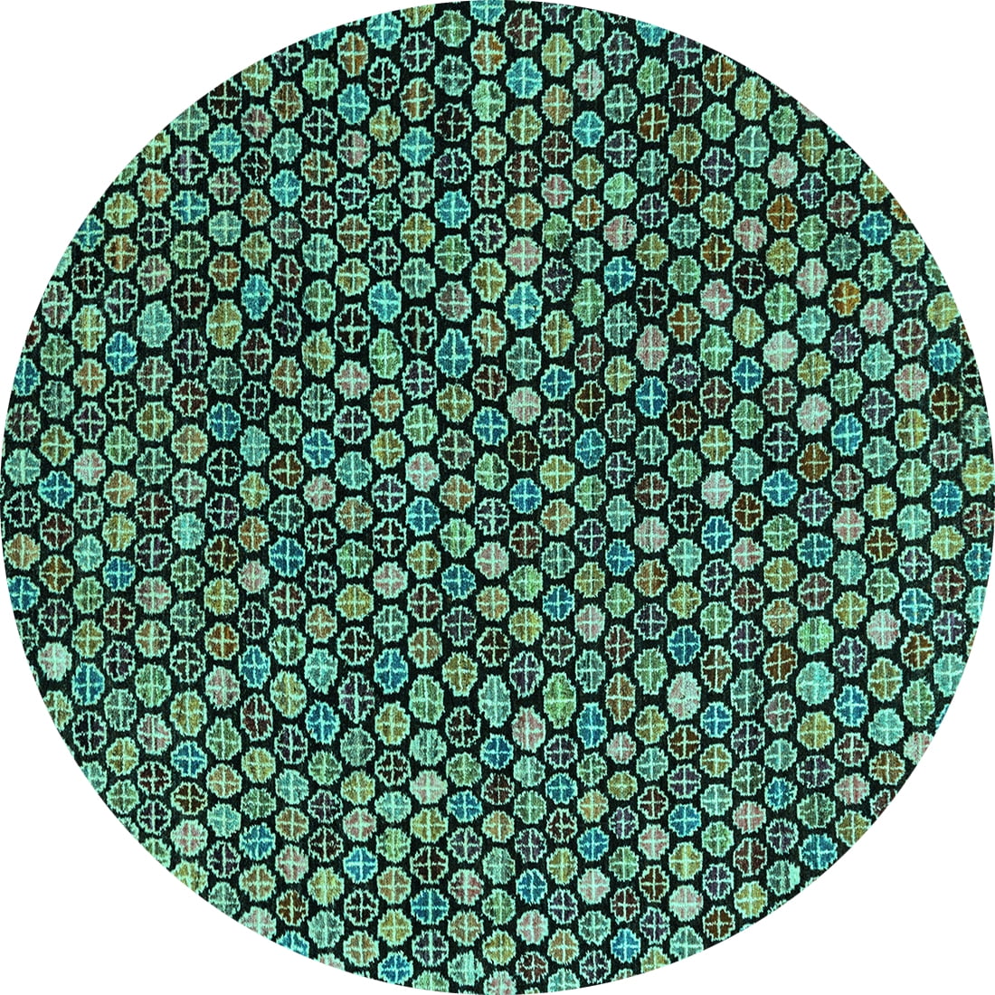 Ahgly Company Machine Washable Indoor Round Abstract Turquoise Blue ...