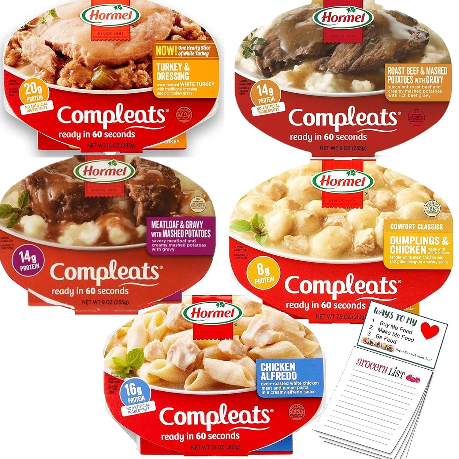 Hormel Compleats Ready to Eat Meals Variety Pack of 5 Microwavable ...