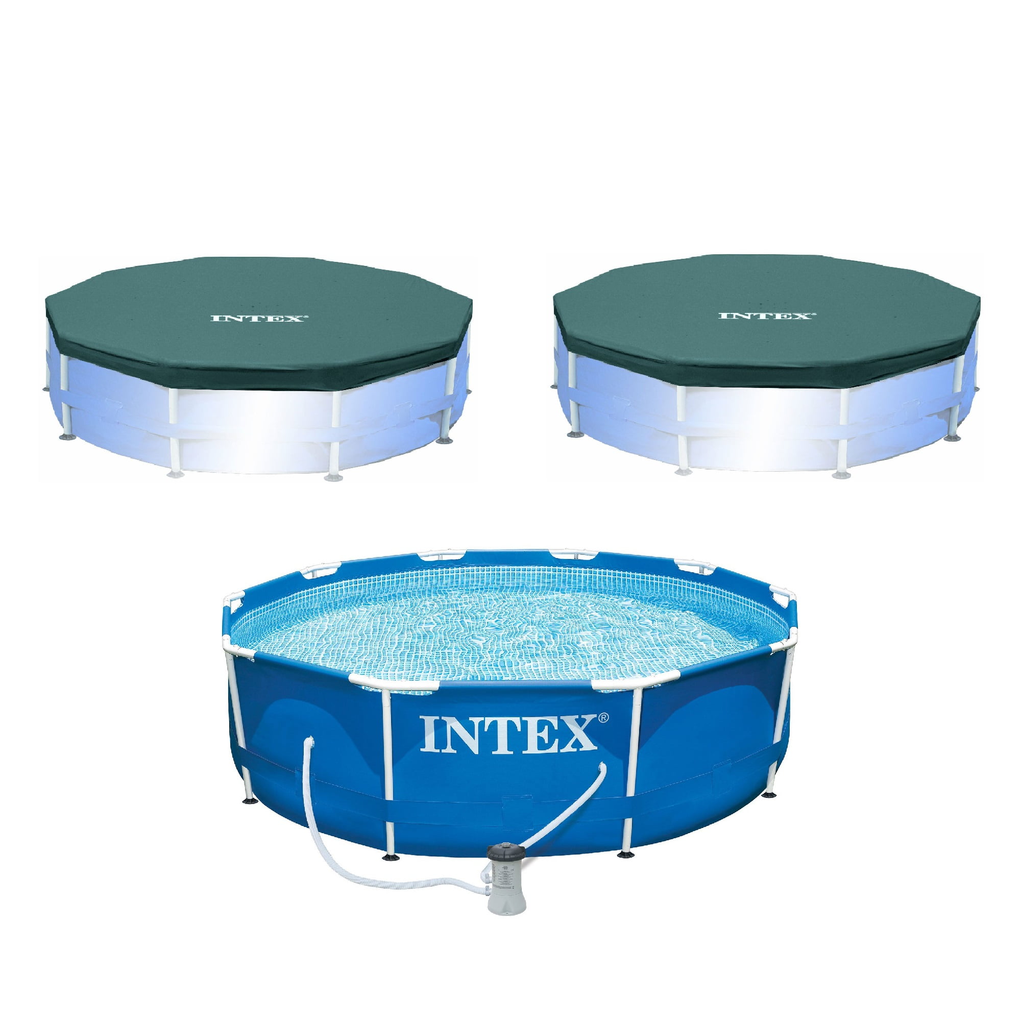 Intex 10 x 2.5-Foot Frame Pool w/ Filter Pump & Intex 10 ft Vinyl Cover ...