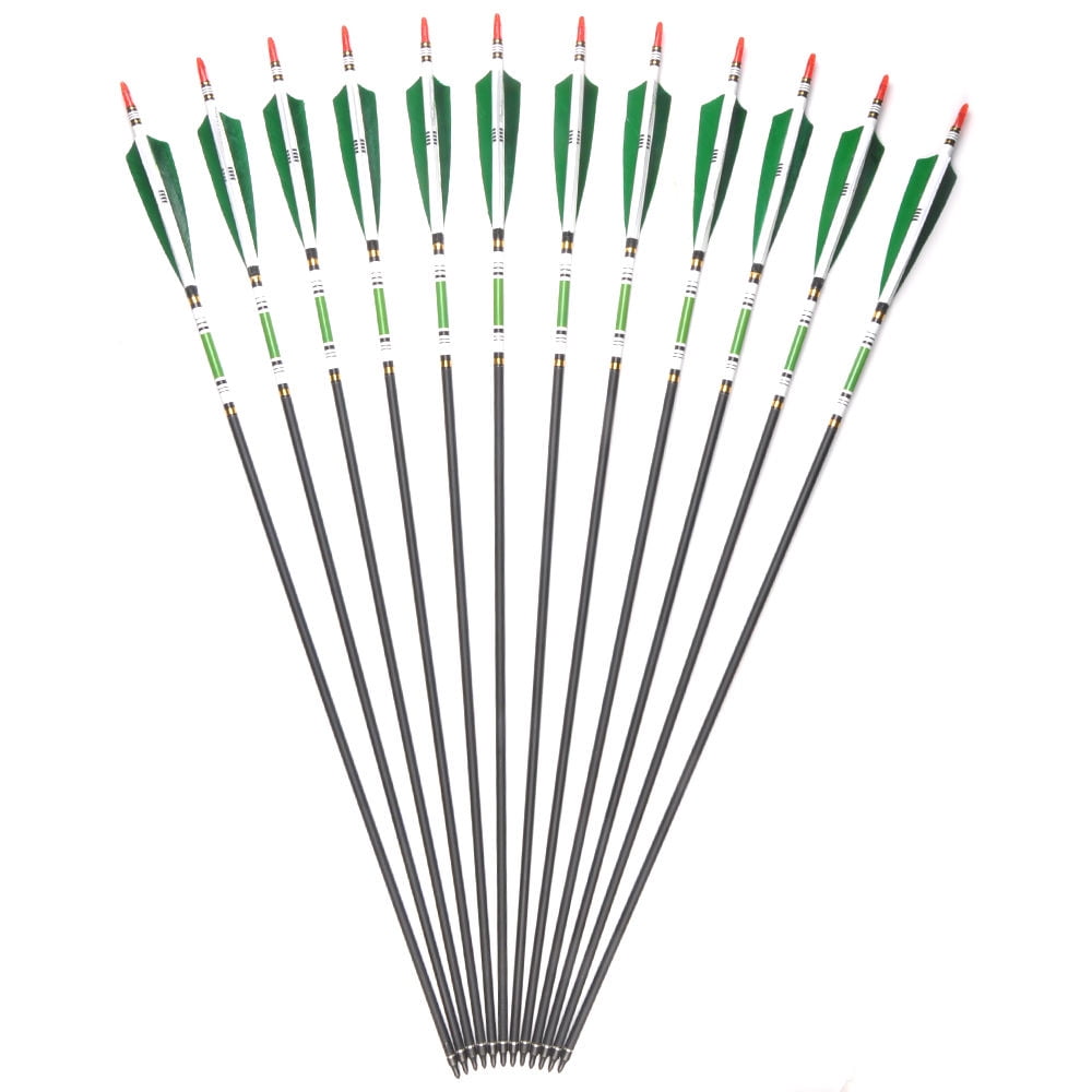 12 pcs 30" Carbon Shaft Spine 500 Arrows Hunting Archery With True ...