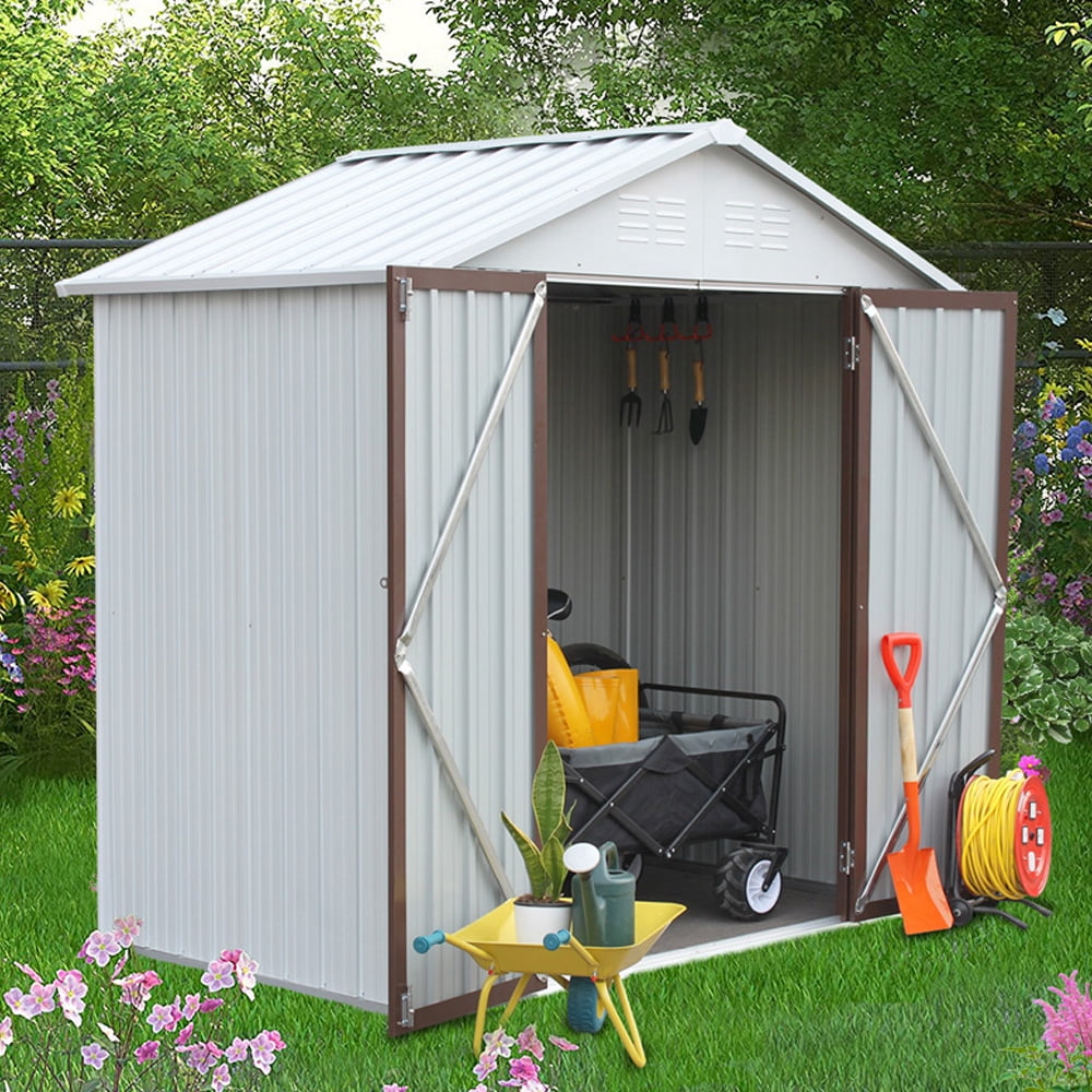 Outdoor Storage Shed, Sesslife 6 x 4 Ft Galvanized Steel Tool Storage ...