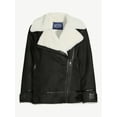 Scoop Women's Faux Suede Oversized Moto Jacket with Faux Fur Lining - Walmart.com