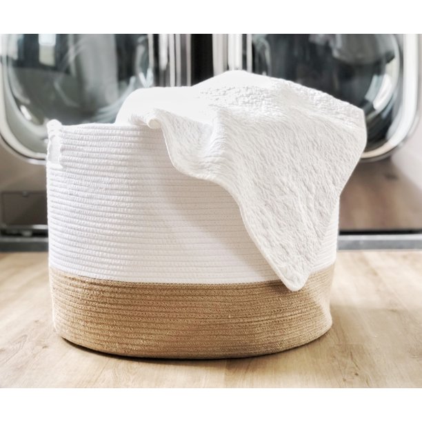 Chloe and Cotton Woven Extra Large Laundry Hamper for Storage - White ...
