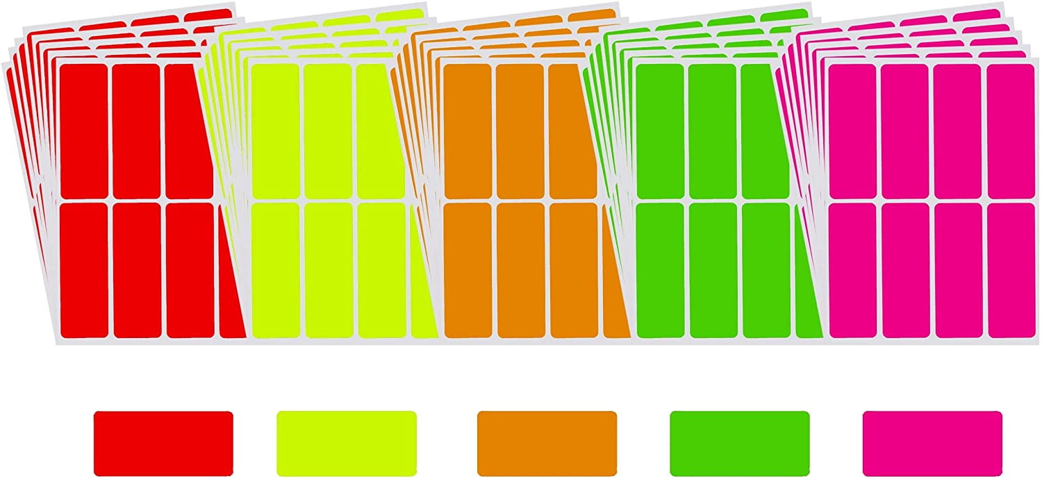 Color-Coding Labels 3 x 1 inch Rectangular Stickers in 5 Neon Colors ...