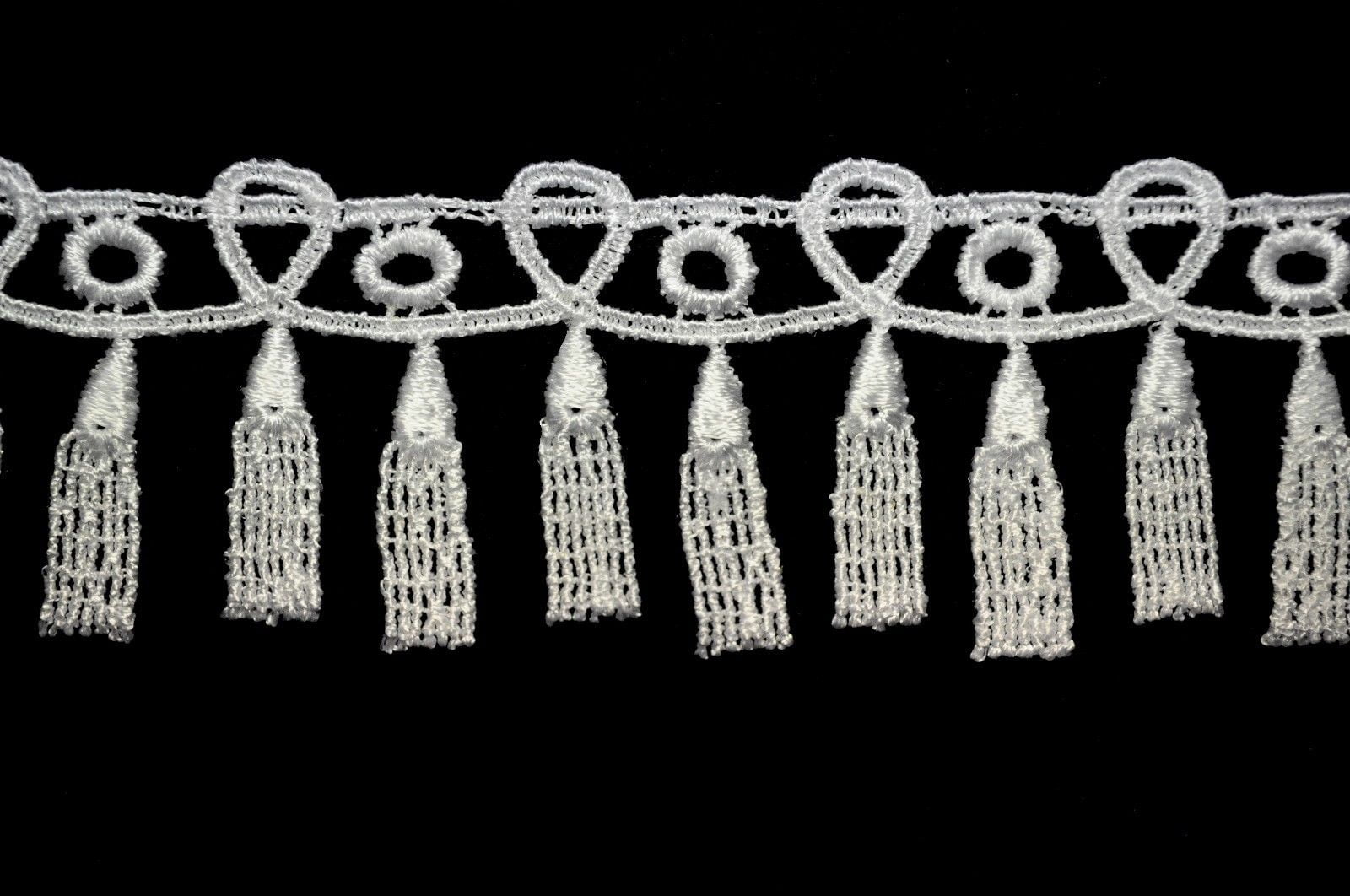 Lily 1.75" White Tassel Pattern Bridal Venice Lace Trim Fringe Guipure ...