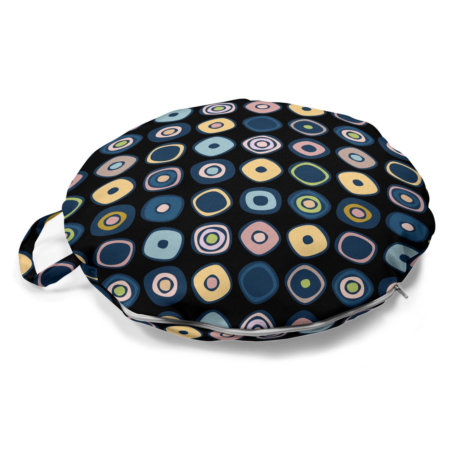 Dots Round Floor Cushion with Handle, Pastel and Geometric Forms with ...