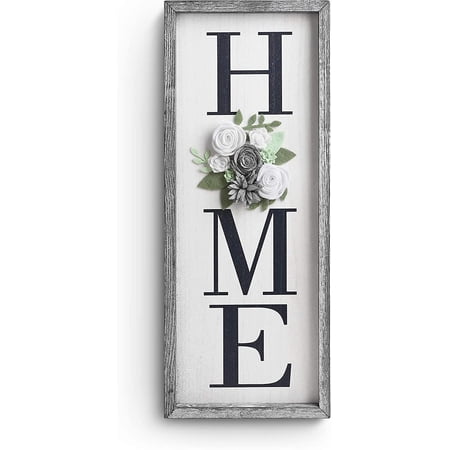 Vertical Home Sign With Felt Flower - Besuerte Farmhouse Wood Framed ...