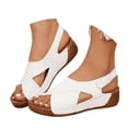 Bibifish Womens Wedge Sandals Open Toe Cross Cutout Slingback Leather ...