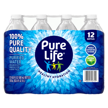 Pure Life Purified Water, 12 Fl Oz, Plastic Bottled Water, Pack of 12 ...