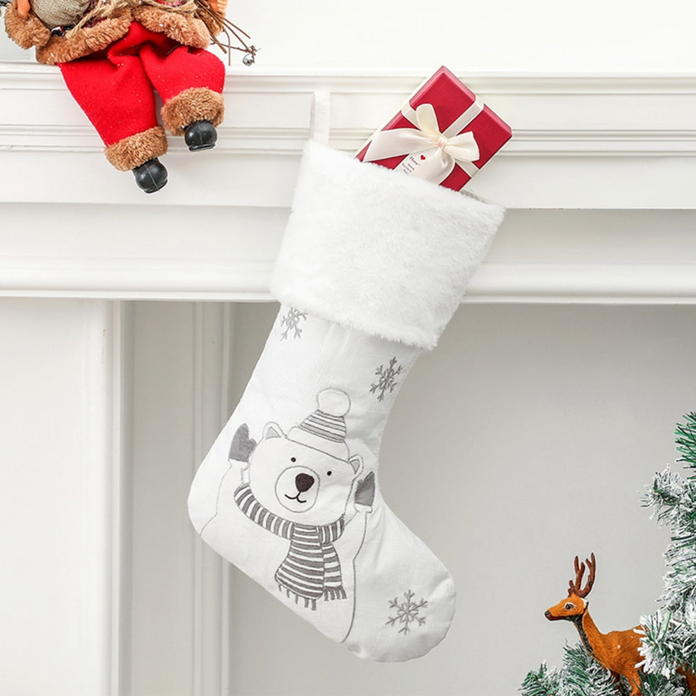 Wool Christmas Stockings 19-inch Fox White Soft Cuffs, Suitable for ...