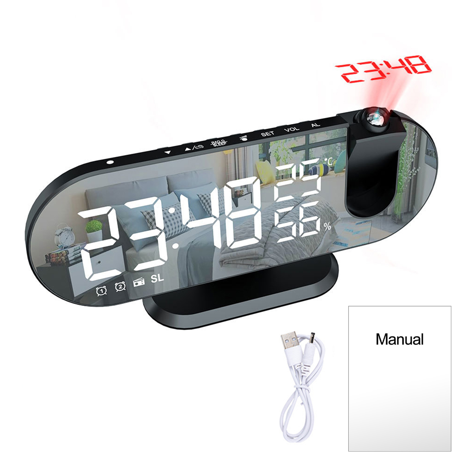 Zioy 1 Set Projection Clock Large Screen Snooze Function Light ...