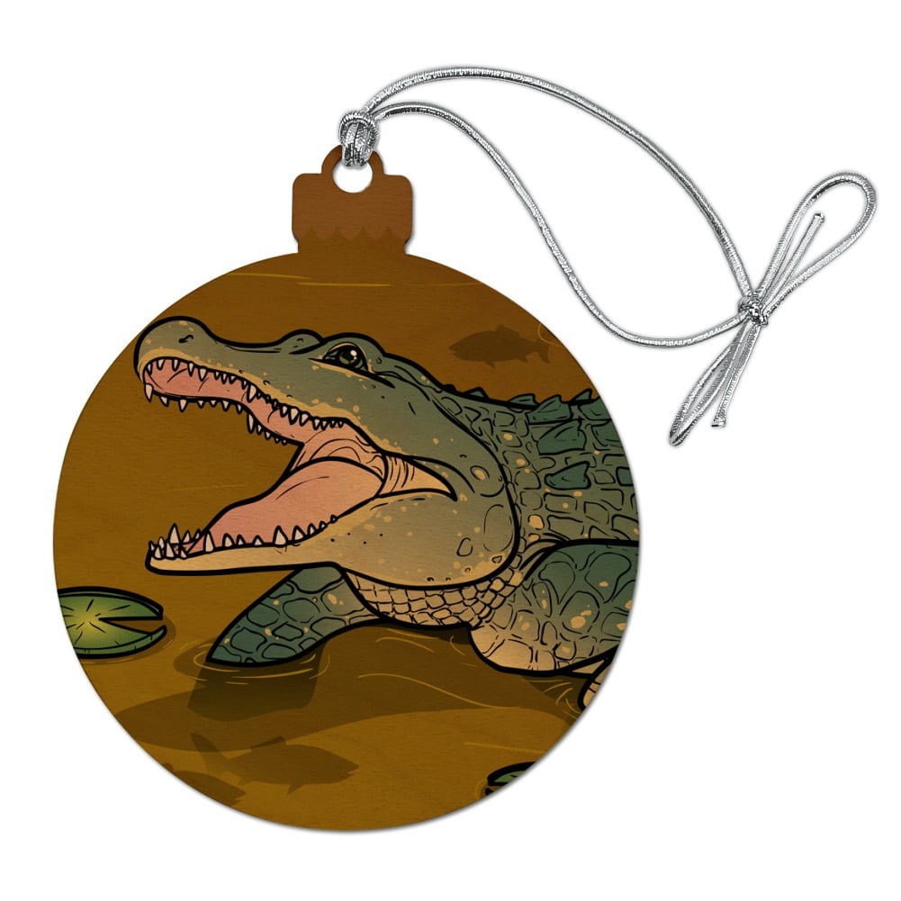 Alligator in Swamp with Lily Pads Wood Christmas Tree Holiday Ornament ...