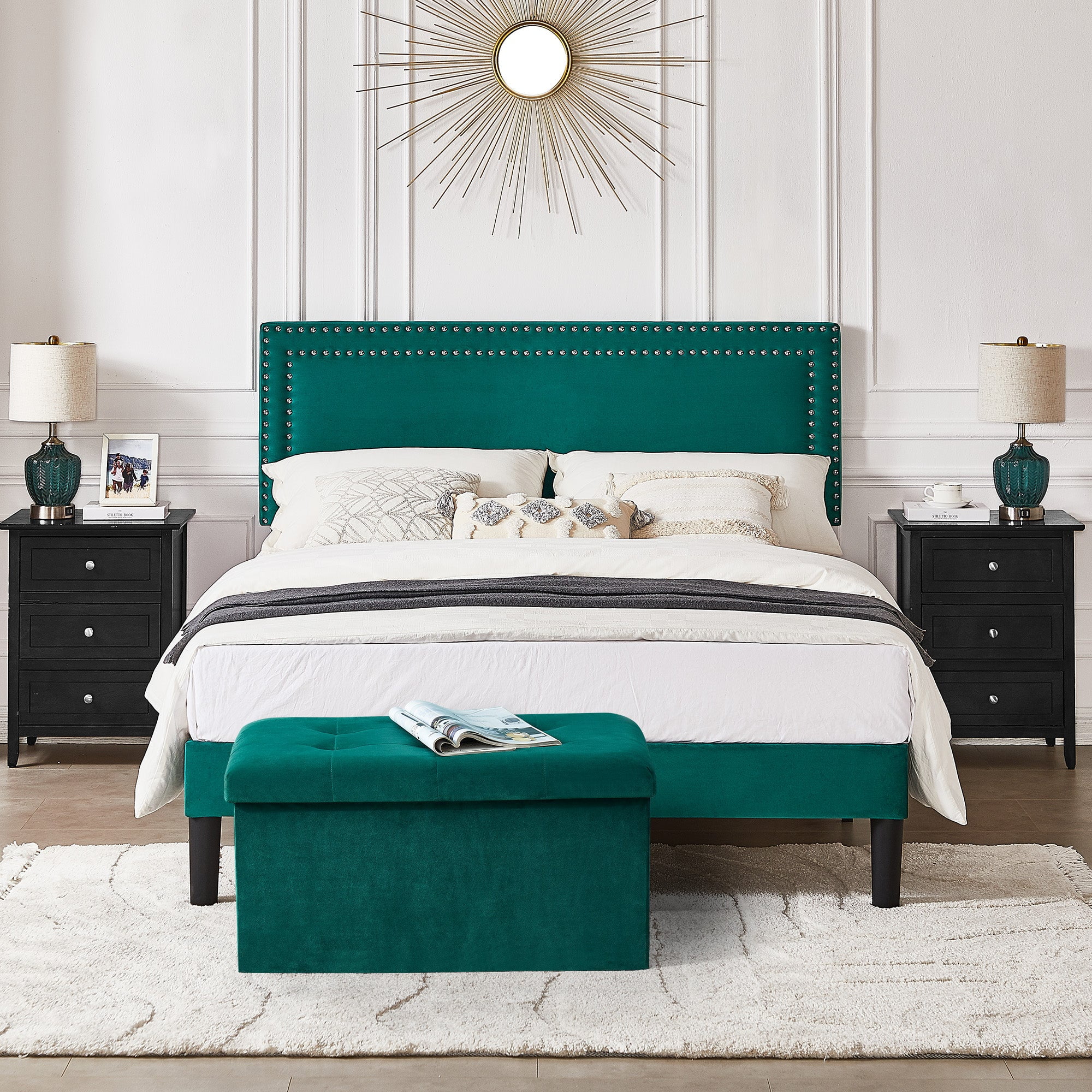 VECELO 2-Piece Bedroom Set, Full Upholstered Bed Frame and Ottoman ...