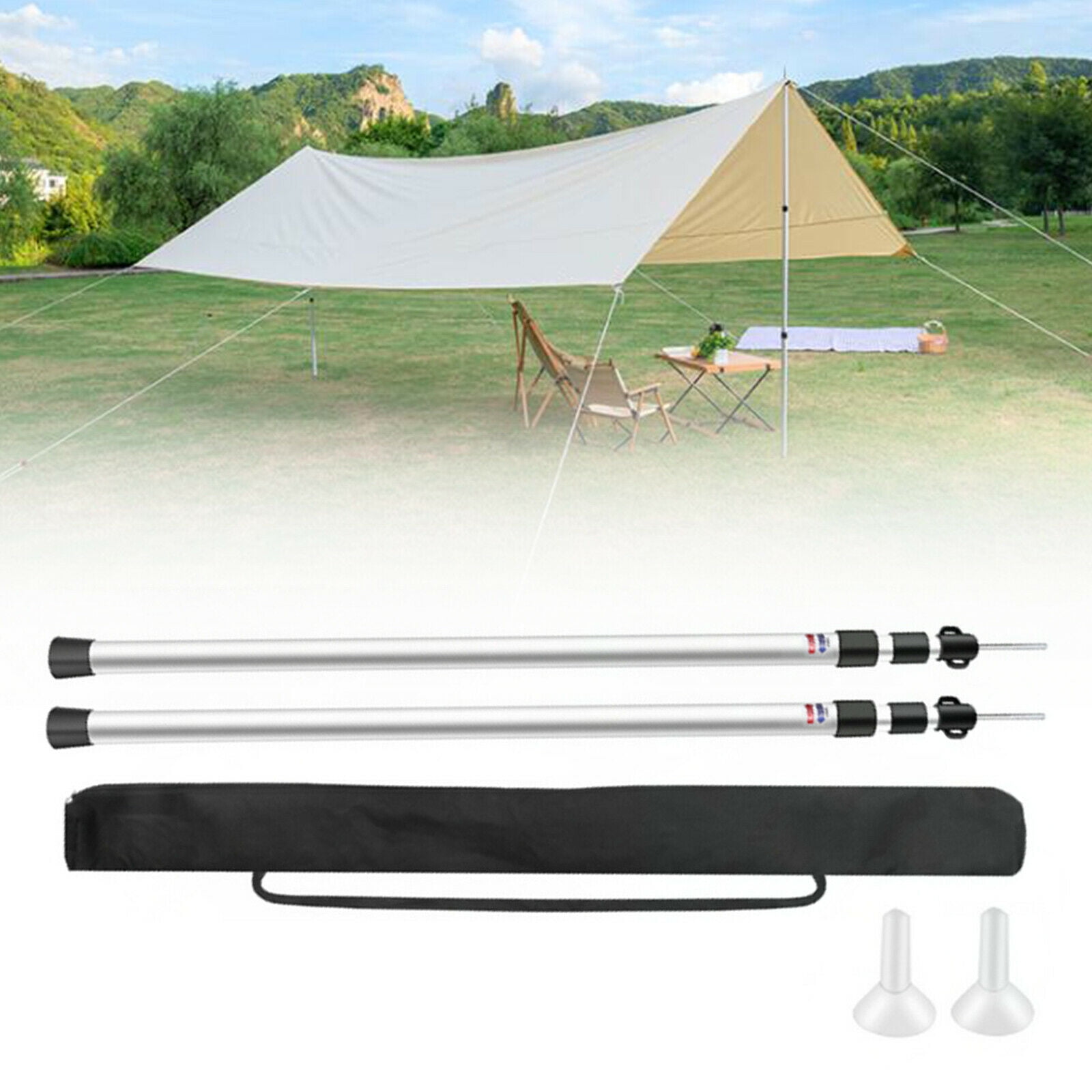 Miumaeov Adjustable Universal Tent Poles Telescoping Tarp Bars Aluminum ...
