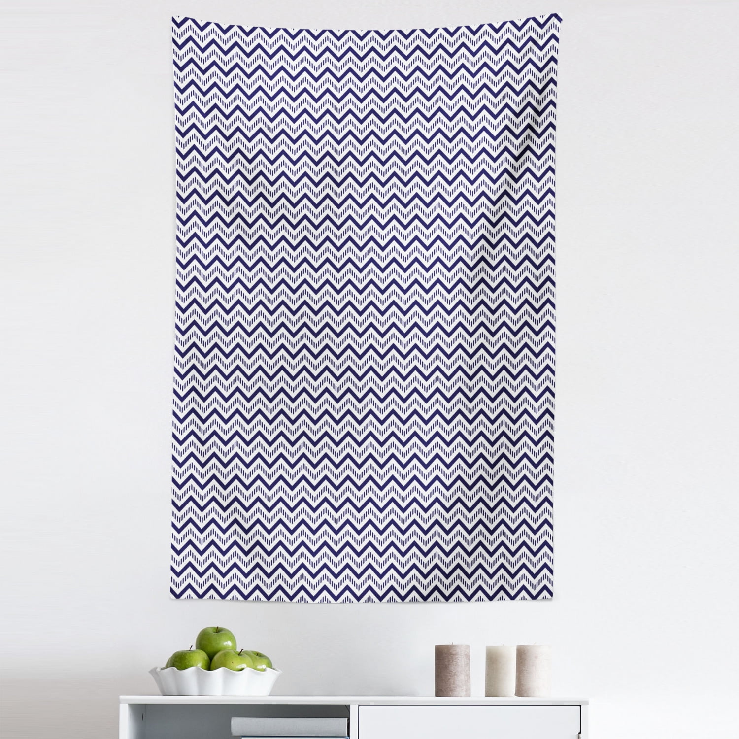 Navy Blue Tapestry, Horizontal Chevron Pattern in Nautical Colors ...