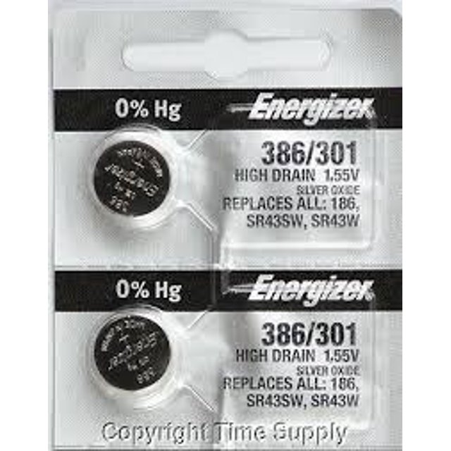 Energizer 386/301 - SR43 Silver Oxide Button Battery 1.55V - 2 Pack ...