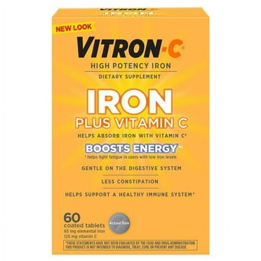 Vitron C High Potency Iron and Vitamin C Vegan Tablets - 60 Count Each ...