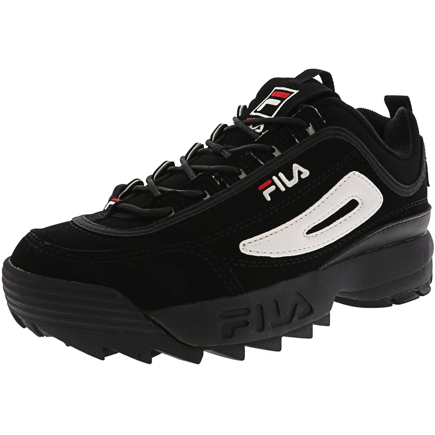 Click here for Fila Mens Disruptor Ii Black / White Red Ankle-Hig... prices