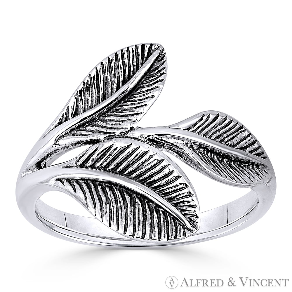 Triple-Laurel Leaf Victory Charm Ring in Oxidized .925 Sterling Silver ...