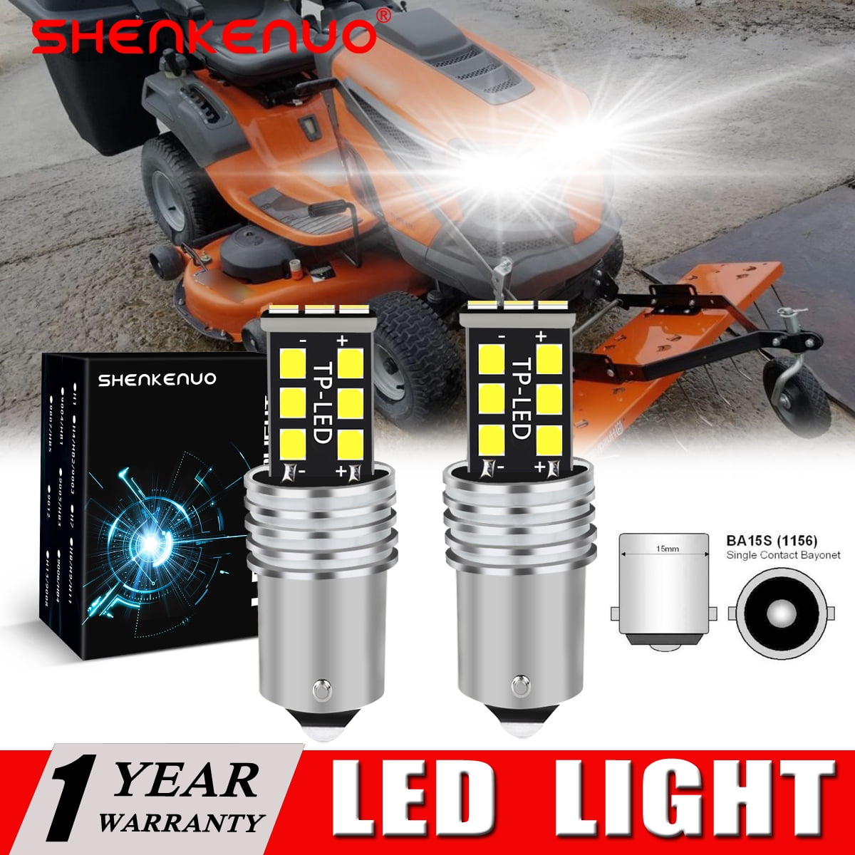 SHENKENUO For MTD lawn tractor LED headlight bulbs BA15S 1156 bulbs ...