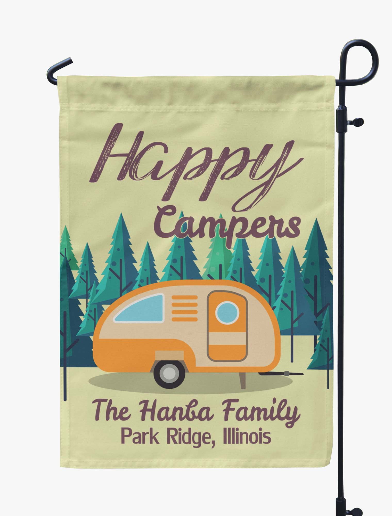 Printtoo Tan Happy Campers Retro Camp Trailer CampingFlagCustom ...