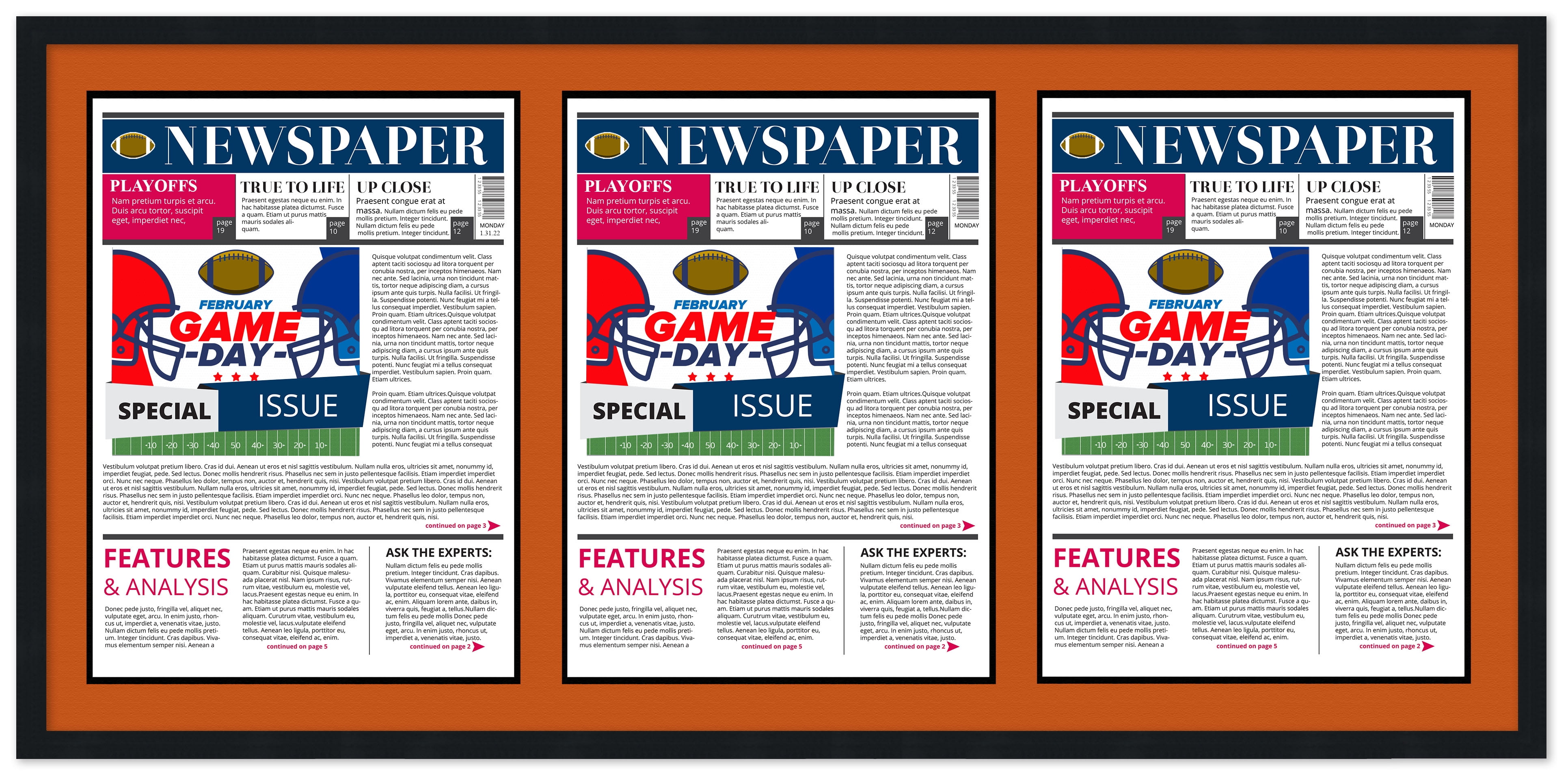 11x21 Newspaper Frame - Black Frame With Orange and Black Acid Free ...