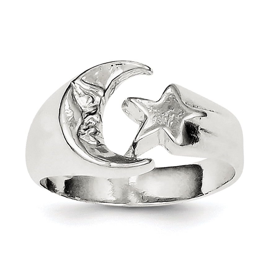 Sterling Silver Moon And Star Ring