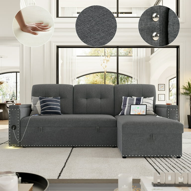 Kuser Contemporary Chaise Sofa Sleeper Sectional With Storage ...