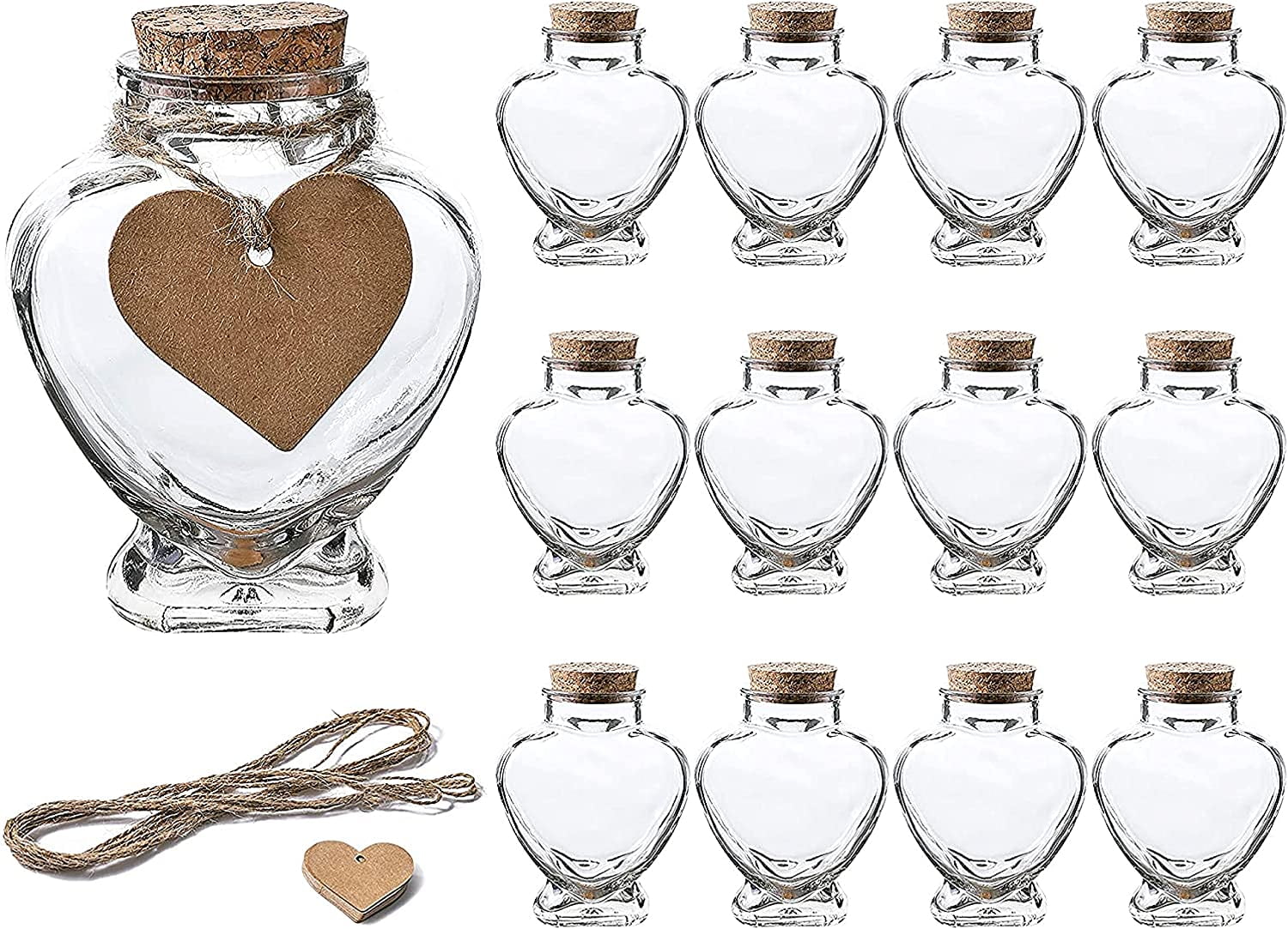 Whole Housewares Heart Shaped Glass Favor Jars With Cork Lids Set Of 12 ...