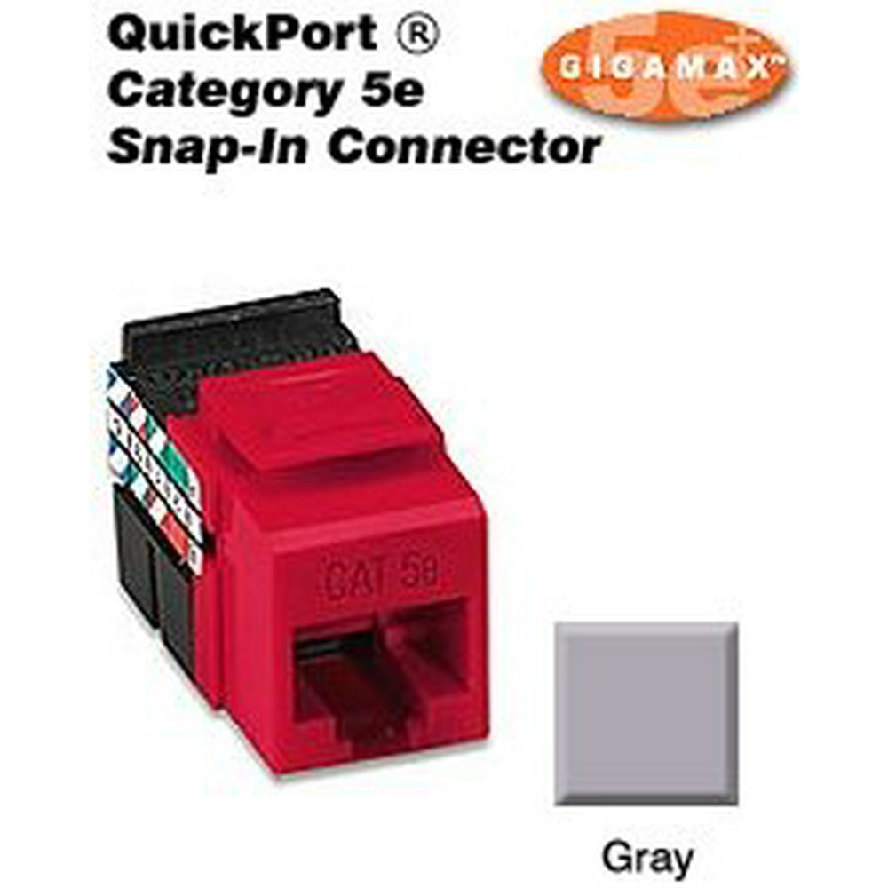 Leviton 5G108-RG5 GigaMax 5E QuickPort Connector, Cat 5E, Grey ...