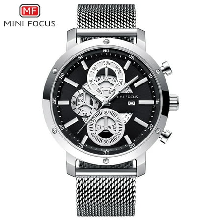MINI FOCUS MF0190G Man Quartz Watch Waterproof Outdoor Noctilucent Multi Dials Stainless Steel ...