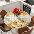 Abstract Sunflower Farm Floral Round Fitted Tablecloth with Elastic ...