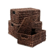 Rectangular Seagrass Baskets with Lids (Set of 3, Brown) - Walmart.com