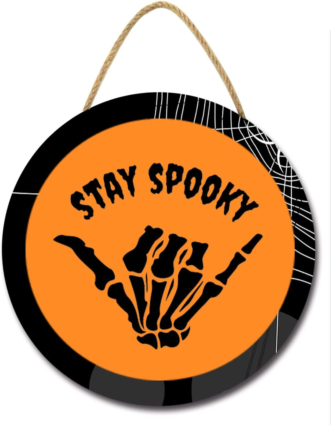 Eveokoki 11" Stay Spooky Halloween Sign for Front Door Round Wooden ...