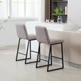 Tufted Upholstered Low Bar Stools with Black Metal Legs and Back, Mid ...