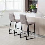 Tufted Upholstered Low Bar Stools with Black Metal Legs and Back, Mid ...