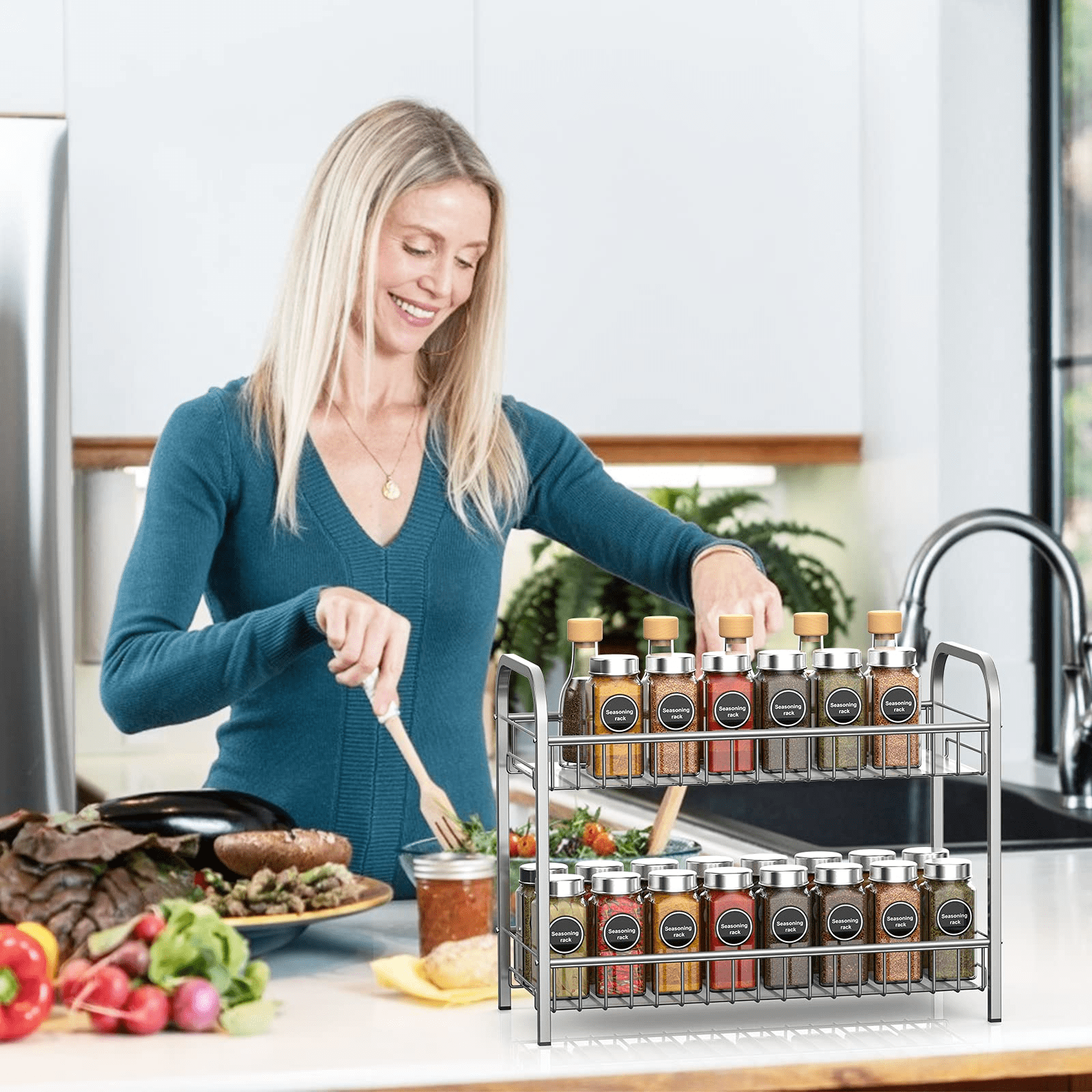 Bextsrack Countertop 2-Tier Spice Rack, Spice Jar Organizer Shelves for ...