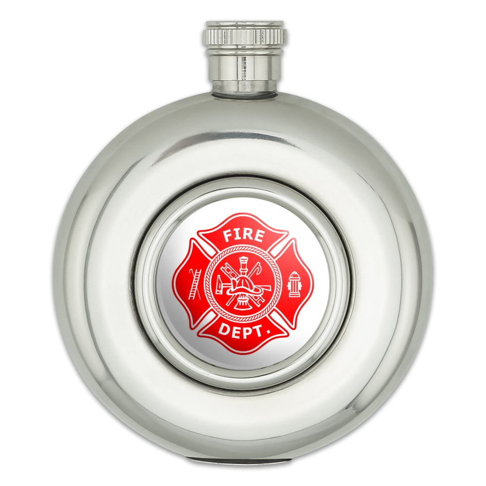 Firefighter Firemen Maltese Cross Red Round Stainless Steel 5oz Hip ...