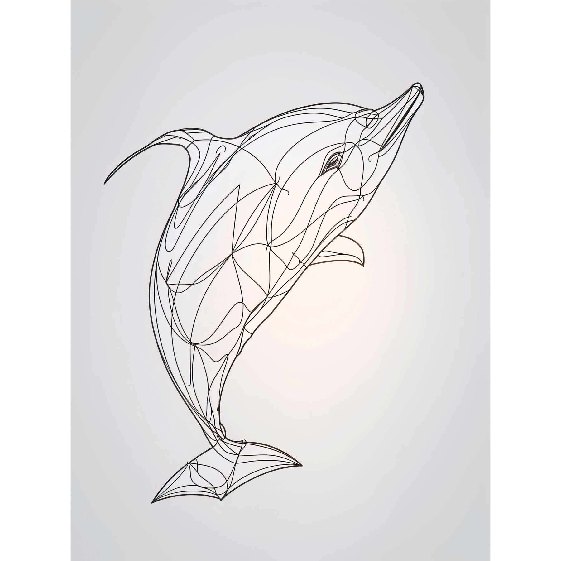 Dolphin Line Drawing Black and White Illustration Unframed Wall Art ...