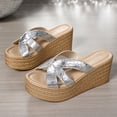 Xdegoge Wedges for Women Open Toe Crisscross Metallic Textured Straps ...