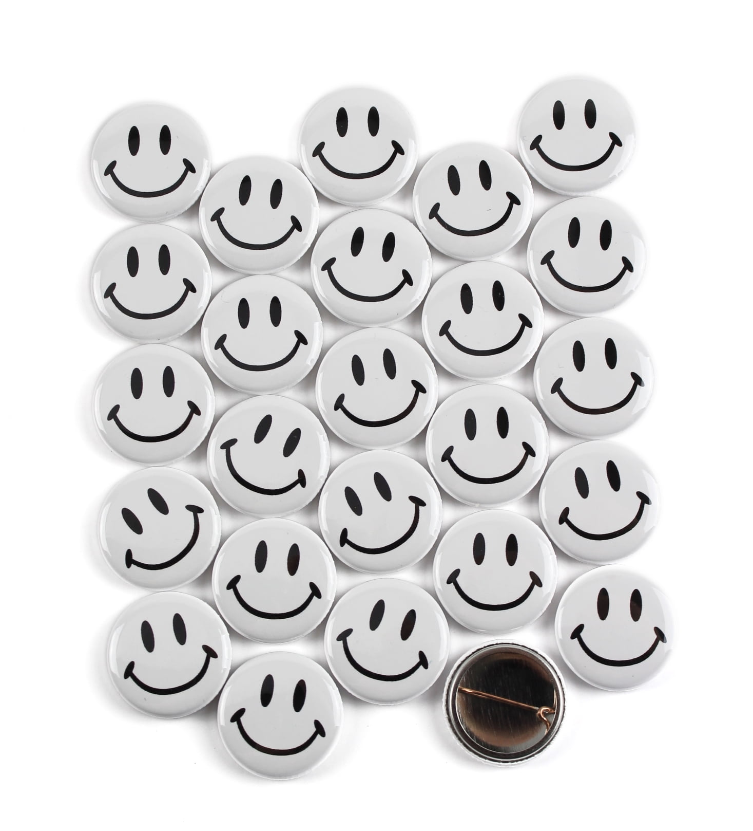 Classic White Smiley Face Pinback Button Badges - 1 Inch - 25 Pack ...