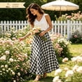 Boho Skirts for Women,Midi Length Loose Fit Plaid Long Flowy Elastic ...