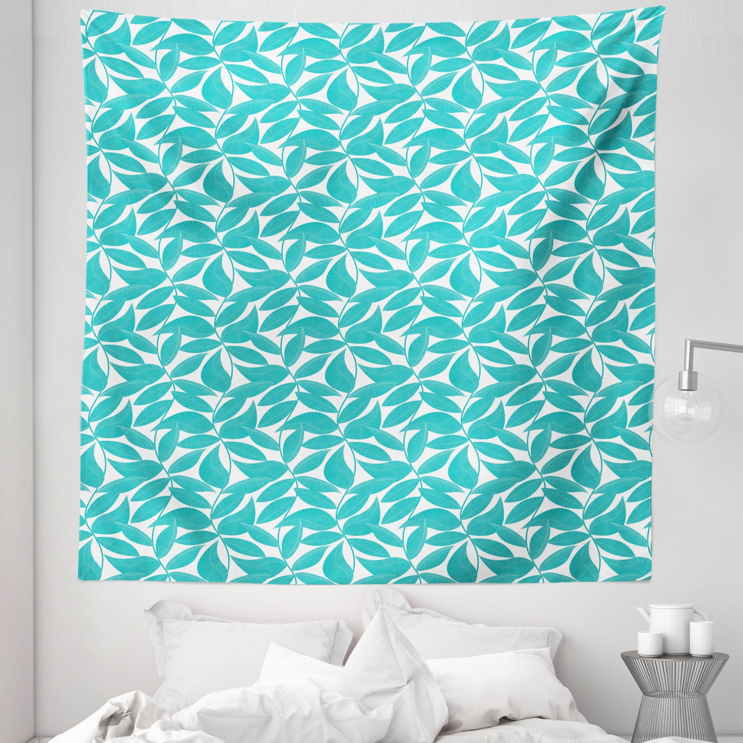 Turquoise Tapestry, Foliage Pattern with Exotic Leaves Tropical Themed ...