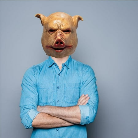 Horror Pig Head Animal Cosplay Face Cover Scary Pig Helmet Horror Latex ...