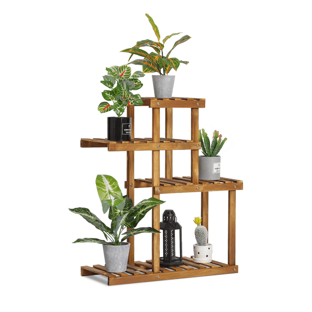 Magshion Wood 4 Tiers Plant Stand, Flower Organizer Rack, Carbonized ...