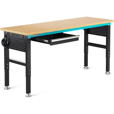 WORKPRO 48" Adjustable Workbench, Rubber Wood Top Heavy-Duty ...